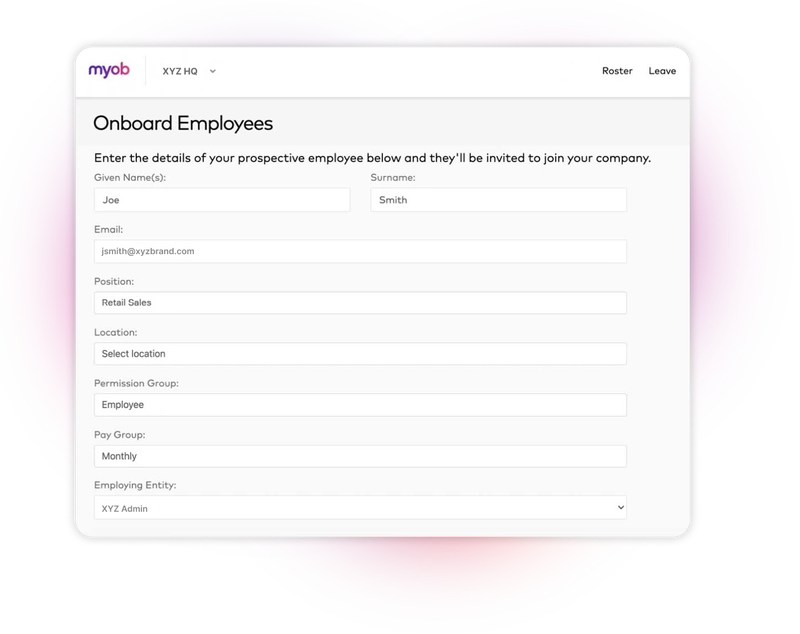 MYOB Advanced Employee Onboarding